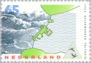 Stamp: Map with Eastern Scheldt Storm Surge Barrier - Coil (Netherlands ...
