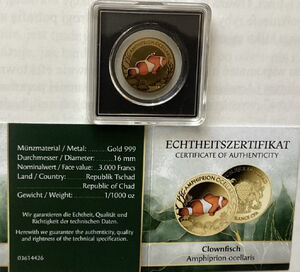 Coin: 3,000 CFA Francs (Coral Reef Fishes - Spotted Clownfish) (Chad ...