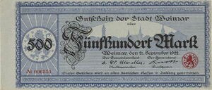Billet de banque: 500 Mark (Allemagne - argent de nécéssité(Weimar ...