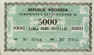 Banknote: 5,000 Rupiah (Indonesia(Specialized Issues Rebellious) Wor:P-S501