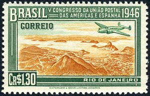 Stamp: Plane over Rio de Janeiro (Brazil(5th Congress of the Postal ...