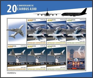 Stamp: 20th Anniversary of the Airbus A380 (Central African Republic ...