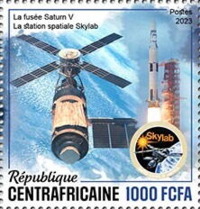 Stamp: Saturn V, Skylab space station (Central African Republic(Saturn V (2023)) Mi:CF 16276,Yt ...