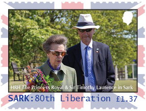 Stamp: Princess Royal Anne and Timothy Lawrence (Sark(Liberation of ...