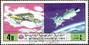 Stamp: Euler biplane 1910, - Apollo 9 (Yemen, Kingdom(Aviation and ...
