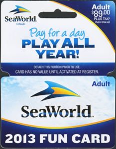 Gift Card: 2013 Fun Card Adult (Sea World, United States of America ...