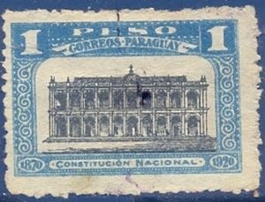 Stamp: Government building, below inscription "Constitución Naciona ...
