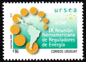 Stamp: ARIAE logo on South American Map (Uruguay) (Ibero-American ...