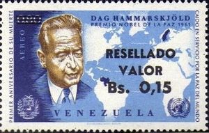 Stamp: Dag Hammarskjold and Atlantic Map - surcharged (Venezuela ...