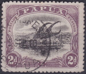 Stamp: Lakatoi with Hanuabada Village in Background (Papua(Papua ...