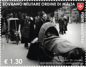 Stamp: Aid Station, Lourdes, 1950s (Malta, Sovereign Military Order of ...