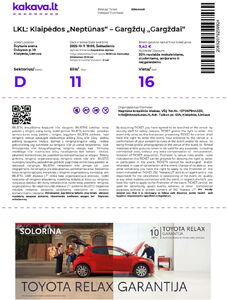 Eintrittskarte: LKL - Klaipėdos "Neptūnas" Vs. Gargždų "Gargždai" (LitauenCol:LT-00273 🎟️