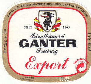 Etiqueta de bebida: Ganter Export (Brauerei Ganter, Freiburg, Alemania ...