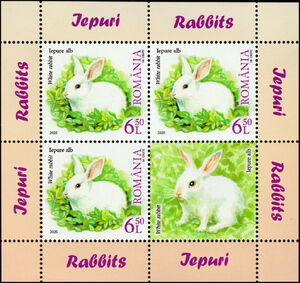 Stamp: White Rabbit (Oryctolagus cuniculus) (Romania(Rabbits) Rom:RO ...
