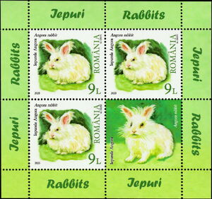 Stamp: Angora Rabbit (Oryctolagus cuniculus) (Romania(Rabbits) Rom:RO ...