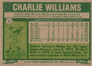 Sports Card: #73 Charlie Williams (1977) (Baseball, North America(1977 ...