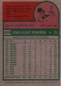 Sports Card: #439 Ed Brinkman (1975) (Baseball, North America(1975 ...