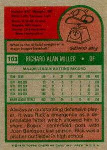 Sports Card: #103 Rick Miller (1975) (Baseball, North America(1975 ...