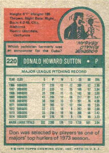 Sports Card: #220 Don Sutton (1975) (Baseball, North America(1975 Topps ...