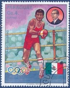 Stamp: R. Delgado, Boxer (Paraguay(History of the Olympics - gold and ...