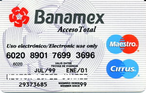 Carte bancaire: Banamex (Banco Nacional de México, MexiqueCol:MX-MS-0007 💳