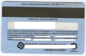 Bank Card: Banco Consolidado (Banco Consolidado, VenezuelaCol:VE-CO-0005.01