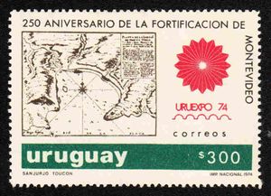 Stamp: Old Map of Montevideo Bay (Uruguay) (Fortification of Montevideo ...