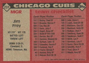 Sports Card: #231 Jim Frey (1986) (Baseball, North America(1986 Topps ...
