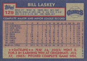 Sports Card: #129 Bill Laskey (1984) (Baseball, North America(1984 ...