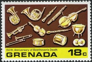 Stamp: Musical instruments (Grenada(150th Death Anniversary of ...