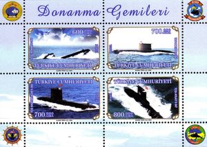 Stamp: Turkish submarines (Türkiye (Turkey)(Navy Submarines) Mi:TR BL53 ...