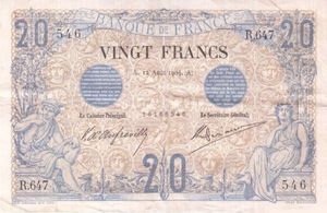 Banknote: 20 Francs (France(1871-1905 Issue) Wor:P-61b