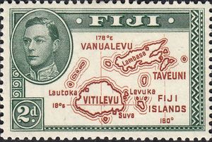 Stamp: Map of Fiji Islands (Fiji(King George VI - Local Motifs) Mi:FJ ...