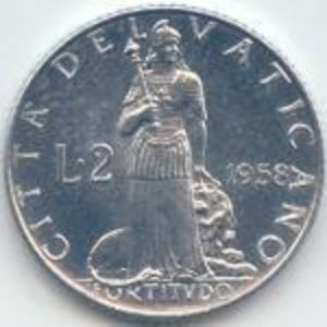 Moneda: 2 Lire (Ciudad del Vaticano(1939~1958 - Papa Pío XII) WCC:km50