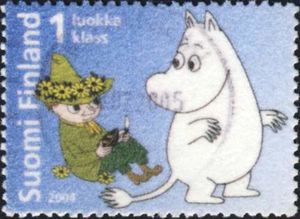 Stamp: Moomintroll and Snufkin on flocked Stamp Paper (Finland(Moomins ...