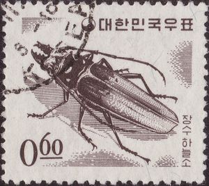 Stamp: Long-horned Beetle (Callipogon relictus) (Korea, South ...