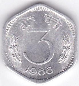 Coin: 3 Paise (India, Republic(1957~Today - Circulation) WCC:km14.1