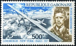 Stamp: Crossing the North Atlantic by Charles Lindbergh (GabonMi:GA 639 ...