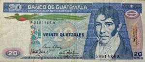 Billete de Banco: 20 Quetzales (Guatemala) (1983-1989 "Printer G&D ...