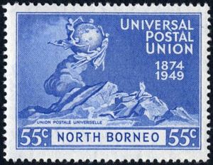 Stamp: U.P.U. Monument, Berne (North Borneo(75th Anniversary of ...