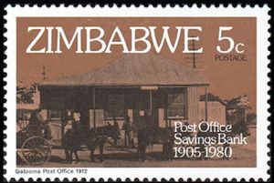 Stamp: Gatooma Post Office, 1912 (Zimbabwe(75th Anniversary of Post ...