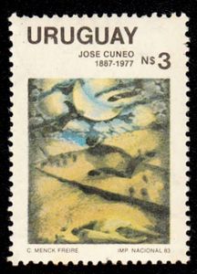 Stamp: "Black Night" by Jose Cuneo (Uruguay(Painting by José Cuneo) Mi ...