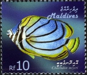 Stamp: Scrawled Butterflyfish (Chaetodon meyeri) (Maldives(Fish (2006 ...