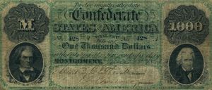 Banknote: 1,000 Dollars (Confederate States of America(1861 Issue) Wor:P-4
