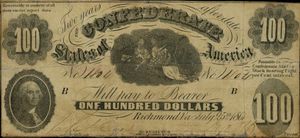 Billete de Banco: 100 Dollars (Estados Confederados de América(1861 ...