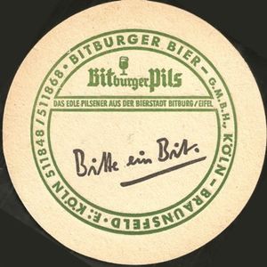 Beer Coaster: Bitburger (Bitburger Brauerei, Germany, Federal ...