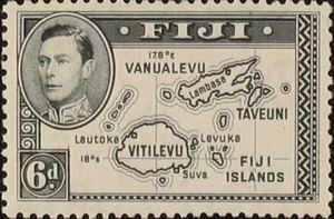 Stamp: Map of Fiji Islands (Fiji(King George VI - Local Motifs) Mi:FJ ...