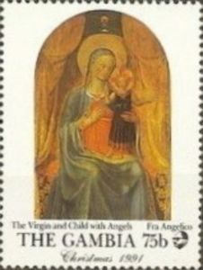 Марка: Virgin, Child and Angels (Гамбия(Christmas 1991) Mi:GM 1286,Sn ...