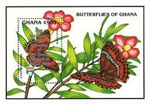 Stamp: Gaudy Commodore (Precis octavia) overprnted (Ghana(Butterflies ...