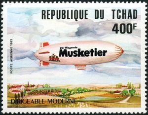 Stamp: Modern blimp (Chad(Manned flight, Bicentenary) Mi:TD 965,Sn:TD ...
